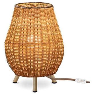 Licht-Erlebnisse Licht-erlebnisse - Tischleuchte Rattan &oslash; 22,5 cm h: 32,5 cm Dreibein Natur E27 Kabel Schalter Modern Nachttischlampe Beistelllampe