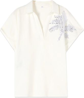 Oltre Femme, Blouses et Chemises, Blanc, Taille: 44 FR Polo avec broderie et sequins