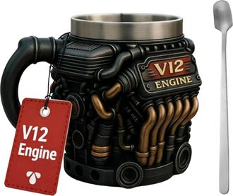 Generico Motorbecher V12, 300 ml, realistischer Edelstahl, doppelwandig, isoliert, f&uuml;r den Au&szlig;enbereich, Garten, Balkon, Park, Picknick, Camping, Party, Whisky