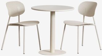 Sklum Rundes Tischset &Oslash;70 cm Mizzi und 2 Gartenst&uuml;hle aus Polypropylen und Eisen Tupah Beige Tapioca