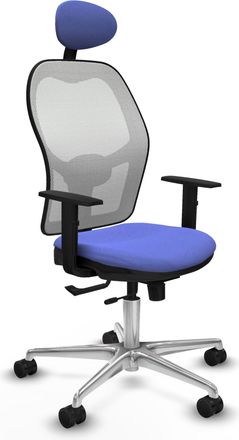Piqueras y Crespo Schreibtischstuhl wei&szlig; und blau Jorquera mit 1D-Armen, h&ouml;henverstellbarer Lendenwirbelst&uuml;tze und festem Kopfteil, ausgestattet mit Syncro/Traslack und