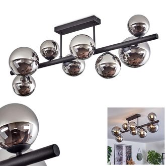 HOFSTEIN Deckenleuchte Chehalis, 8-flammige Deckenlampe aus Metall/Glas in Schwarz/Chrom/Rauch, Leuchte im Retro/Vintage-Design (Schirme Ø 10, 12, 15cm), G9, E