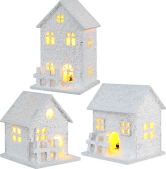 Angoily Weihnachtsdorf-h&auml;user-Sets: 3-teiliges Led-beleuchtetes Weihnachtshaus, Weihnachtsdorf, Nachtlicht, Tischfiguren f&uuml;r Die Winterweihnachtsfeier