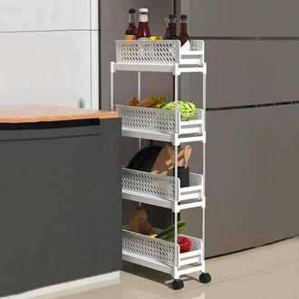 Generic Multifunktionaler Rollwagen mit 4 Ebenen, vielseitiger Aufbewahrungswagen für Bad und Küche, für Obst, Gemüse, Snacks, platzsparendes Regal mit Rollen