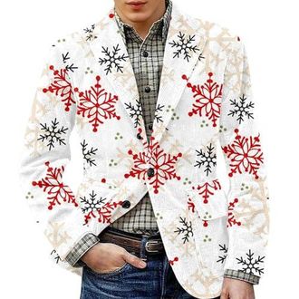Generic Sakko Blazer de Noël pour homme - Avec imprimé flocons de neige - Veste de costume à boutonnage simple - Manches longues - Col à revers - Mode décontr