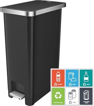 EKO Hana Poubelle de cuisine &agrave; p&eacute;dale avec roulettes int&eacute;gr&eacute;es pour cuisine et usage domestique Noir 45 l