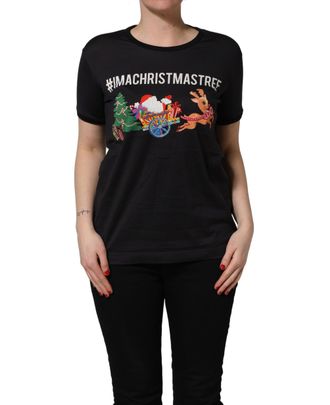 Dolce & Gabbana Womens Black iamachristmastree Print Cotton T-Shirt