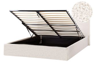 Beliani Letto Boucle Eu Super King 140 X 200 Cm Con Testiera E Contenitore Bianco Sporco Orbey