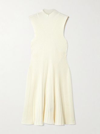 Chlo&eacute; Minikleid Aus Einer Gerippten Wollmischung Mit Stehkragen - Wei&szlig;