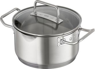 Rösle EXPERTISO Kochtopf, Hochwertiger Universaltopf aus Edelstahl 18/10, 16 cm, Glasdeckel, Innenskalierung, induktionsgeeignet, spülmaschinengeeignet, Sil