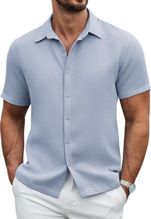 Coofandy Herren Kurzarm Hemd Casual Sommerhemd Waffel Hemden Freizeithemd Regular Fit Urlaub Textured Shirt