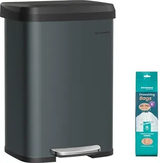 Songmics Poubelle de Cuisine, 50 L, Poubelle à Pédale en Métal avec Couvercle, Grande et Haute, Gris Anthracite et Noir LTB530G02