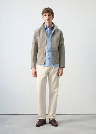 Mango Veste prince-de-galles &agrave; col chemin&eacute;e gris - Homme - XL - MANGO MAN