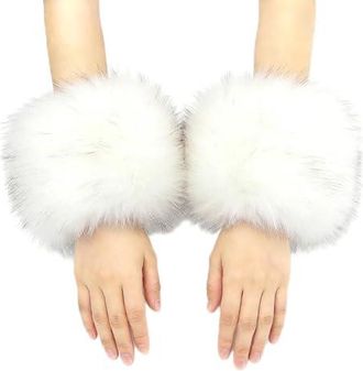 Generic Manchettes en fourrure pour poignets adultes - Manchettes dhiver - Bracelets en fourrure - Pour femmes et filles - Pour f&ecirc;te en plein air, patinage su