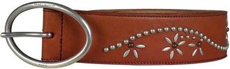 Saint Laurent G&uuml;rtel - Brown Leather Belt With Silver Flower Studs - Gr. 90 - in Rot - f&uuml;r Damen
