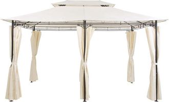 Beliani Beliani - Tonnelle Pavillon de Jardin Rectangulaire Beige avec Rideaux Pratiques et Structure en Acier Look El&eacute;gant pour Ext&eacute;rieur Moderne