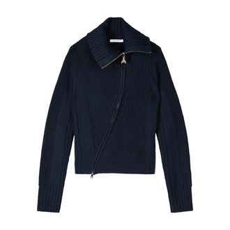 Patrizia Pepe Asymmetrische Strickjacke mit Rei&szlig;verschluss - - Knitwear - Damen - Blau - M