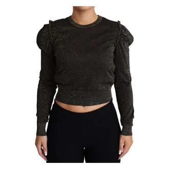 Dolce & Gabbana Schwarzer Goldener Cropped Pullover Sweater - - Knitwear - Damen - Schwarzk - XS