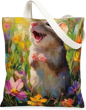 Generic Sac fourre-tout en toile motif rat printanier et souris pour le shopping, 33 x 38,1 cm, sac d&eacute;picerie r&eacute;utilisable pour femme, motif animal de voyage,