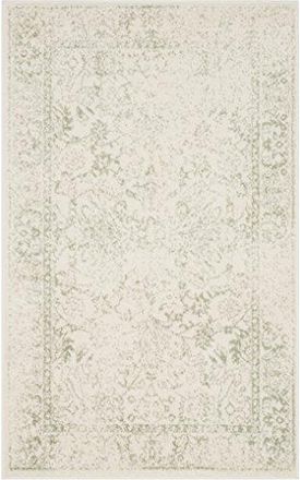 Safavieh Distressed Teppich für Wohnzimmer, Esszimmer, Schlafzimmer - Adirondack Collection, Kurzer Flor, Elfenbein und Salbei, 91 X 152 cm