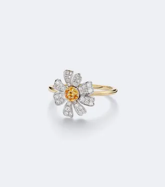 Yvonne L&eacute;on Yvonne L&eacute;on Bague Marguerite en or 9 ct, diamants et citrines