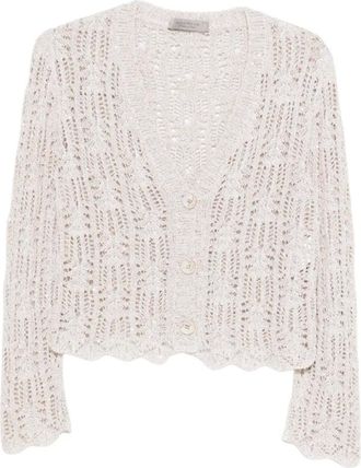 D.exterior Femme, Pulls, Beige, Taille: 40 FR Cardigan &agrave; col en V en crochet