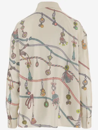 Versace Womens Shirt, Silk, All-Over Print Multicolour