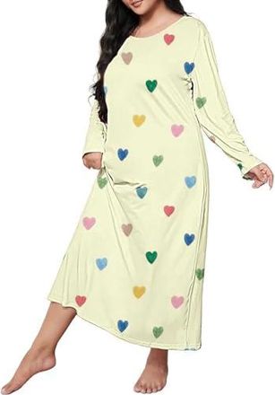 Generic Chemise de nuit d&eacute;contract&eacute;e pour femme - Longue robe pyjama baggy douce - Col rond - Manches longues - V&ecirc;tement de d&eacute;tente l&eacute;ger - Printemps - Automn