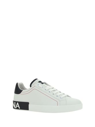 Dolce & Gabbana Mens Leather Sneakers Bianco-Nero Calf Bos Taurus Bianco/nero