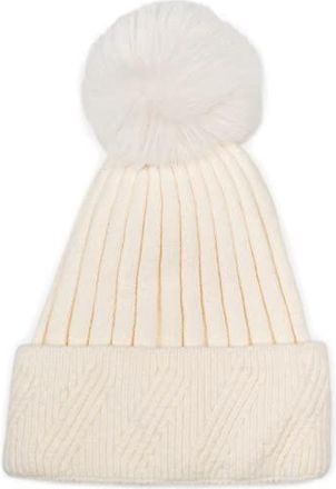 styleBREAKER Bonnet à Pompon tricoté pour Femmes Unicolore avec Motif côtelé et Doublure Polaire, Bonnet dhiver, Bonnet tricoté 04024198, Couleur:Crème-Blanc