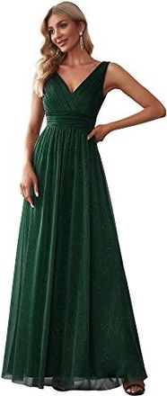 Ever-pretty Robe de Soirée Col en V Taille Empire A-Line Élégante Longue Briller Femme Vert Foncé 36