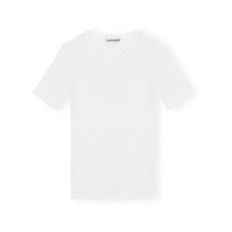 Ganni Femme, Tops, Blanc, Taille: 42 FR 3941 Rib Jersey T-shirt