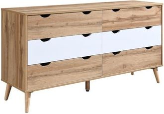 Vente-Unique Commode 6 tiroirs - Coloris : Naturel et Blanc - LURVIA