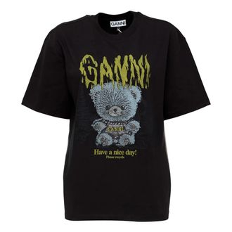 Ganni Forest Teddy T-Shirt - - Tops - Damen - Schwarzk - XS