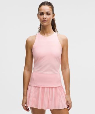lululemon Hochgeschlossenes Tennis-Tanktop mit Racerback f&uuml;r Frauen - Gr&ouml;&szlig;e M in Pink Pearl