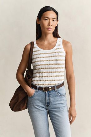 GANT Damen Gestreiftes Zopfstrick Tanktop (XXL) OAT BEIGE
