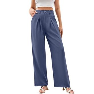 Generic Pantalon large pour femme - Taille haute &eacute;lastique - Pantalon de travail ample pliss&eacute; - Avec poches - Pantalon large pour femme, bleu, 3XL