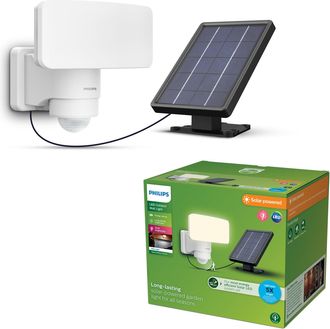 Philips Tylus ultraeffiziente Solar-Sicherheitsleuchte f&uuml;r den Au&szlig;enbereich mit Sensor, 3000K wei&szlig;es Licht, 1000/50lm, Wei&szlig;