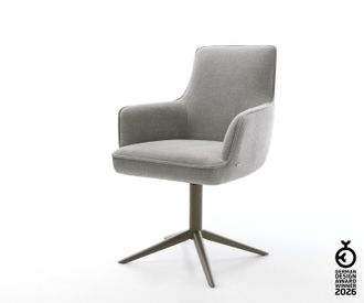DELIFE Drehstuhl Heira-Flex mit Armlehnen Strukturstoff Soft Grau Fu&szlig;kreuz Effektfinish Titan 360&deg; drehbar Wippfunktion Taschenfederkern, Esszimmerst&uuml;hle