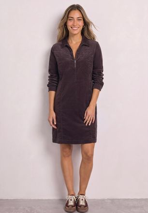 Street One Midikleid STREET ONE, Damen, Gr. 34, EURO-Gr&ouml;&szlig;en, ruby vine, Cord, 98% Baumwolle, 2% Elasthan, unifarben, normal knieumspielend, V-Ausschnitt, abgeste