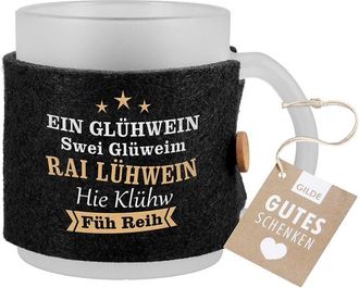 Gilde Tasse/Becher Ein Glühwein... Milchglas, Filzbanderole, 8x11,5x9,5cm