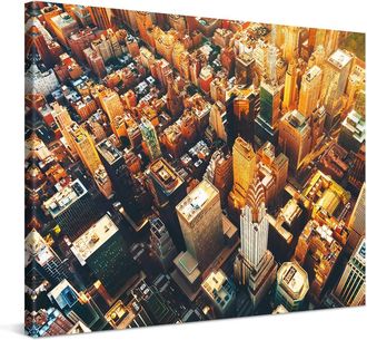 Picanova Bild auf Leinwand New York Manhattan Birds Eye View 80x60cm - Leinwandbild - Premium Leinwanddruck - Wandbild Kunstdruck Auf 2cm Holz-Keilrahmen Wohnz