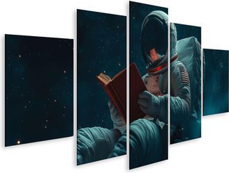 Islandburner Bild auf Leinwand Astronaut genie&szlig;t Lekt&uuml;re im Kosmos - Perfekt f&uuml;r Weltraum-Enthusiasten Bilder Wandbilder Poster