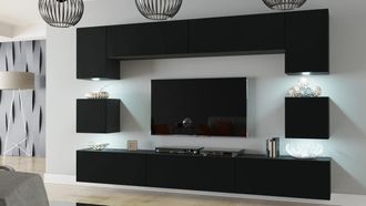 Furnitech Wohnwand Wohnzimmer | Wohnzimmer Möbel mit LED RGB - 16 Farben | Hängend Wohnwand Modern | Wohnzimmer Schrankwand mit Regale und TV Schrank (Nowara AN