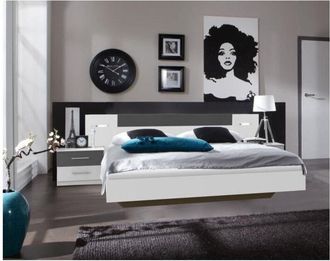 Wimex RHODES Lit adulte avec 2 chevets et 2 liseuses - 160 x 200 cm - Blanc /Graphite