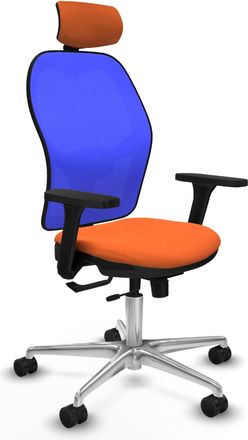 Piqueras y Crespo Ergonomischer Stuhl f&uuml;r Telearbeit mit 3D-Armen, h&ouml;henverstellbare Lendenwirbelst&uuml;tze und h&ouml;henverstellbares Kopfteil, Blau/Orange