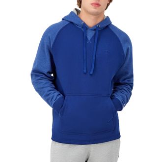 Champion Herren Kapuzenpullover Powerblend Fleece Bequem Hoodie Sweatshirt für Männer (Reg. oder Big & Tall), Jewel Sapphire Stripe C Logo, Large