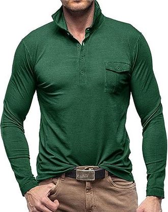 Generic Polo À Manche Longue pour Homme Slim Polo de Travail Golf T-Shirt Décontractée Polos Coupe Ajustée Chemises Grande Taille Henley T Shirt Sportswear To