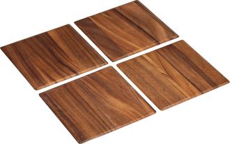 Tala Quadratische Tischsets, lackierte Akazienholzbretter, ideal zum Servieren, Essen und Ausstellen von Lebensmitteln, 4 St&uuml;ck, jedes Brett misst 25 x 25 