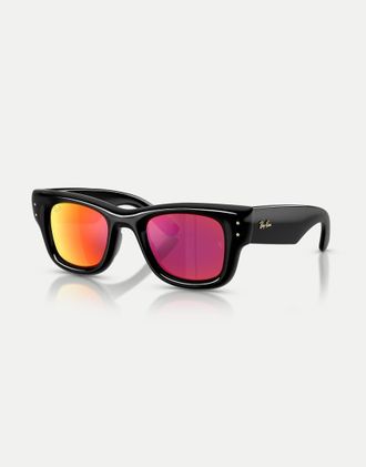 Ray-Ban Wayfarer Puffer - Lunettes de soleil carr&eacute;es &agrave; verres orange effet miroir - Noir